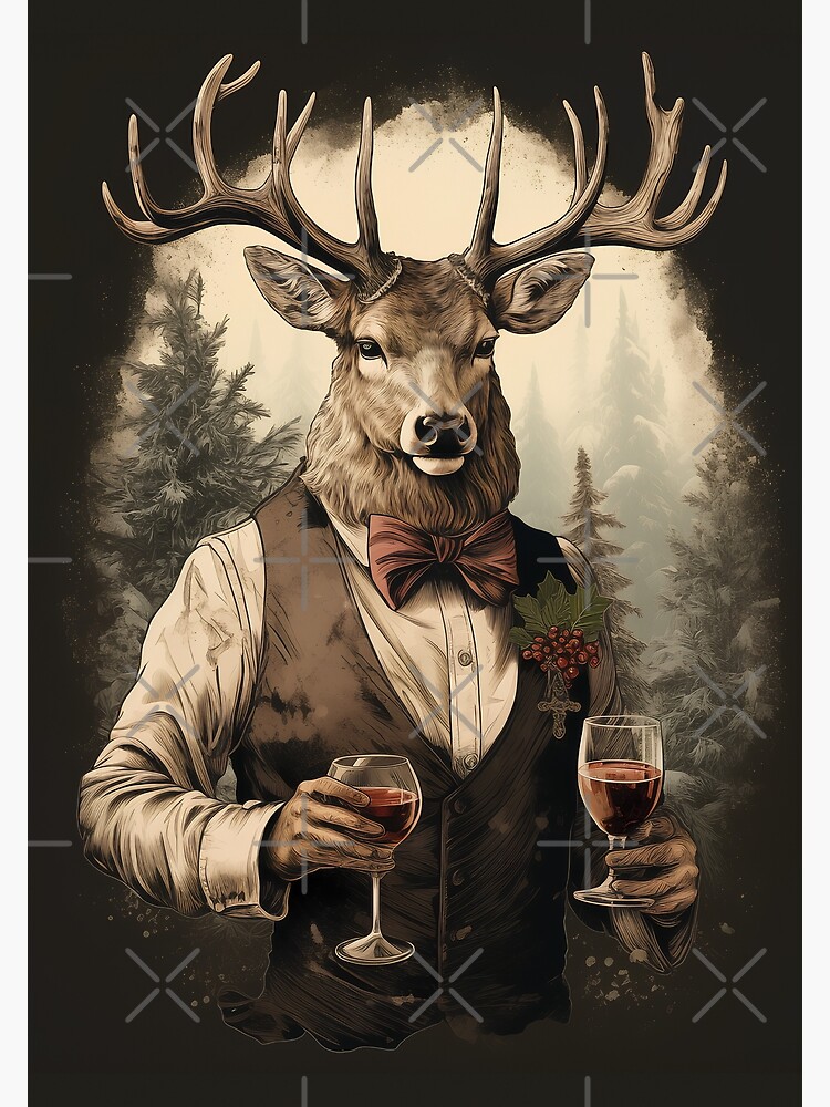 "Reindeer Drinking Wine" Poster for Sale by Gugacz | Redbubble