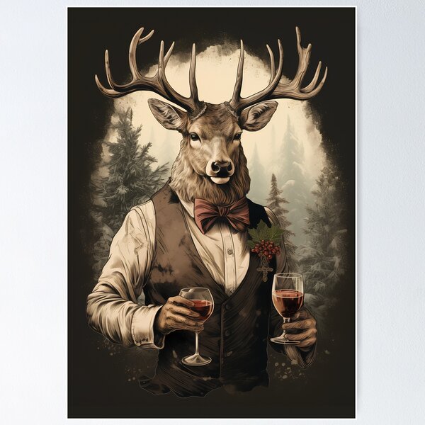 "Reindeer Drinking Wine" Poster for Sale by Gugacz | Redbubble