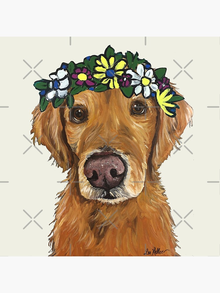 "Cute Golden Retriever Art, Flower Crown Dog Art" Poster by ...