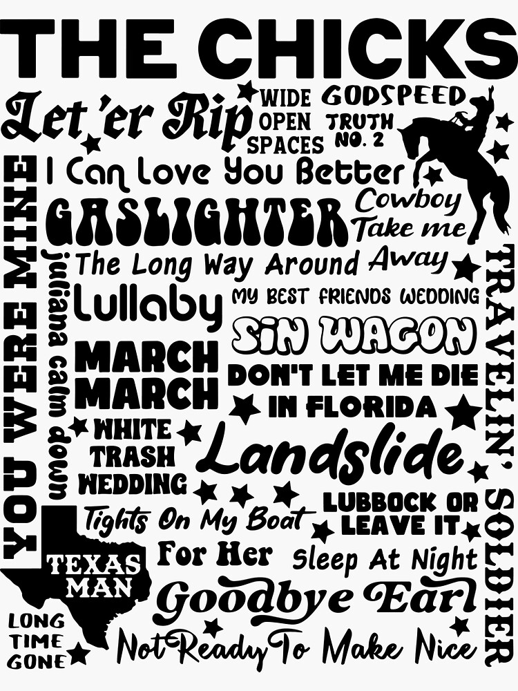 "The Chicks, Dixie Chicks, Song Title Word Art" Sticker for Sale by ...