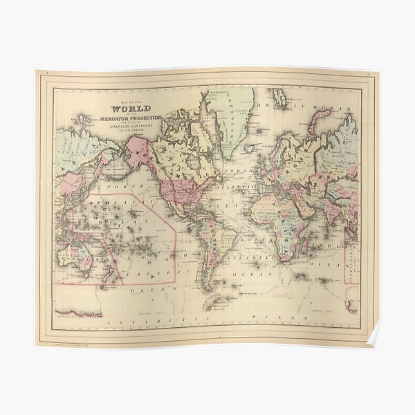 "Vintage Map of The World (1884)" Poster by BravuraMedia | Redbubble