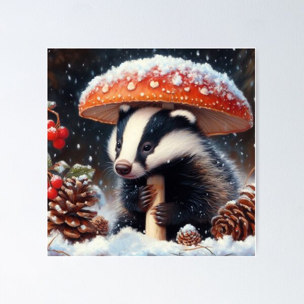 "Christmas Badger in the Snow under Toadstool" Poster for Sale by ...