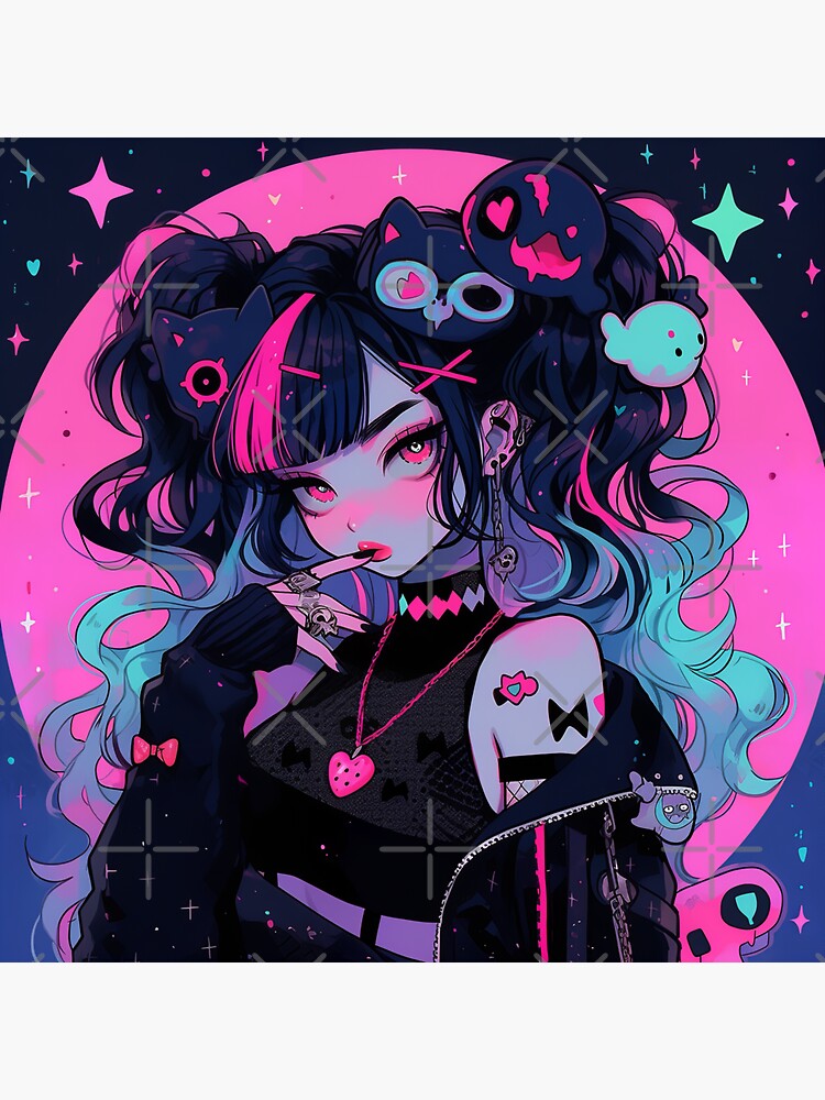 "Adorable Bright Neon Goth Anime Girl" Sticker for Sale by bubblegoth ...