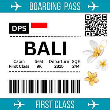 "Bali Boarding Pass" Sticker for Sale by StarTribe | Redbubble