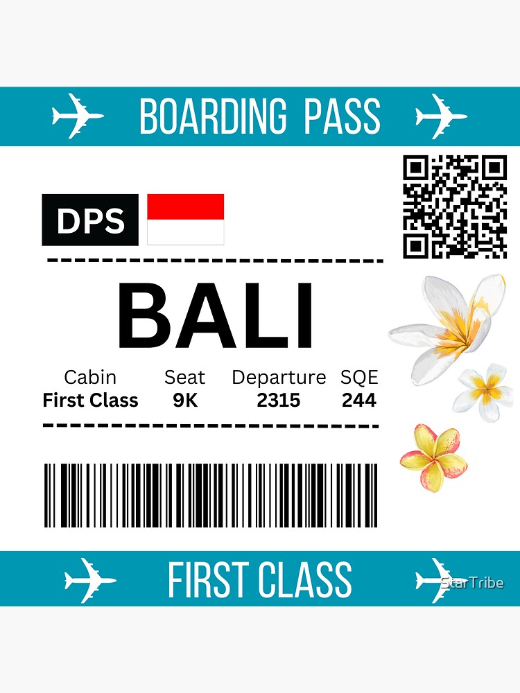 "Bali Boarding Pass" Sticker for Sale by StarTribe | Redbubble