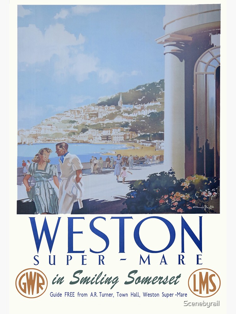 "Vintage GWR travel poster advert for Weston Super - Mare" Sticker for ...