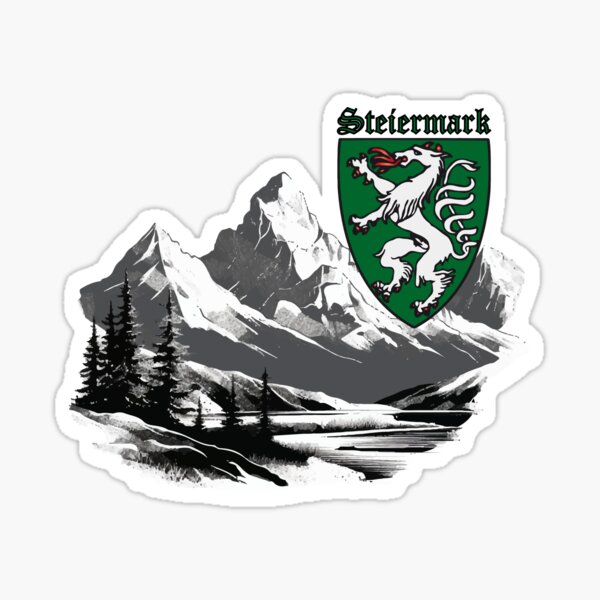 "Styria coat of arms with mountains & landscape" Sticker by Andrea ...
