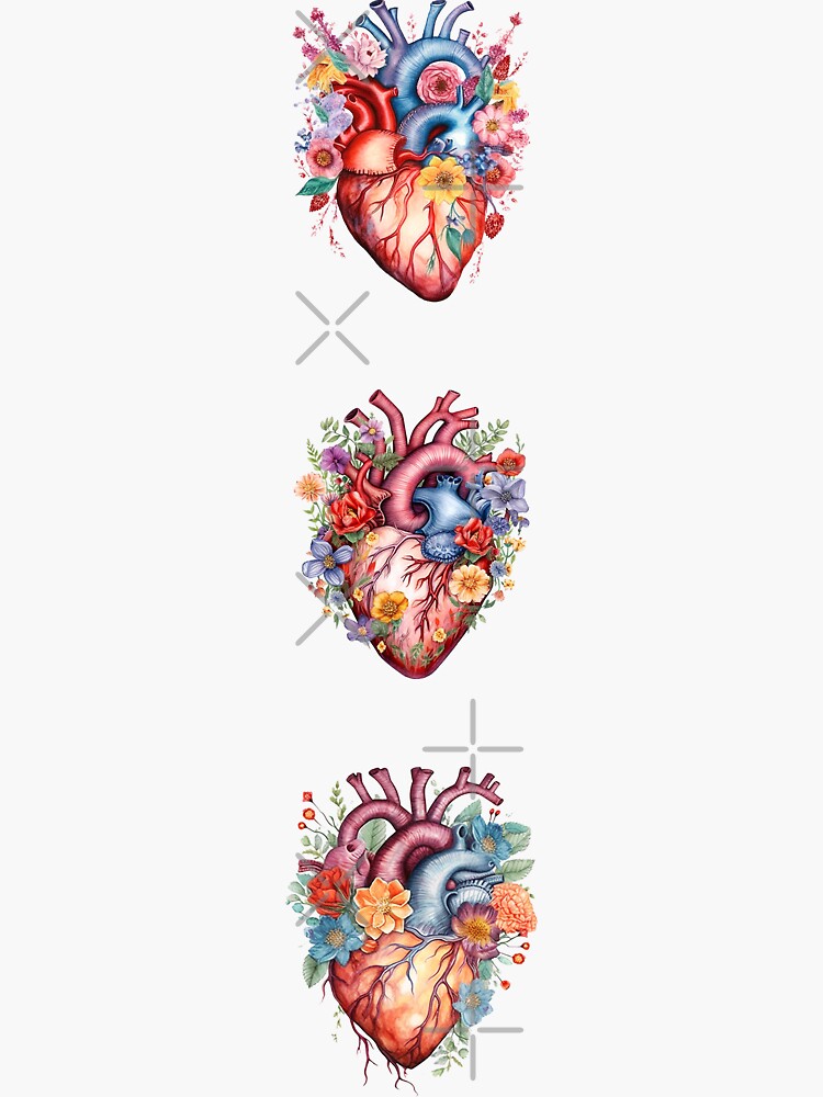 "Set of floral Human heart, Bloom Floral Heart Human, Anatomy flower ...