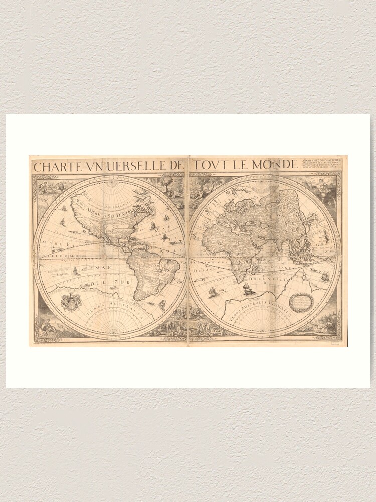 "Vintage Map of The World (1650)" Art Print for Sale by BravuraMedia ...