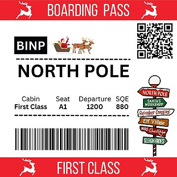"North Pole Boarding Pass" Sticker for Sale by StarTribe | Redbubble
