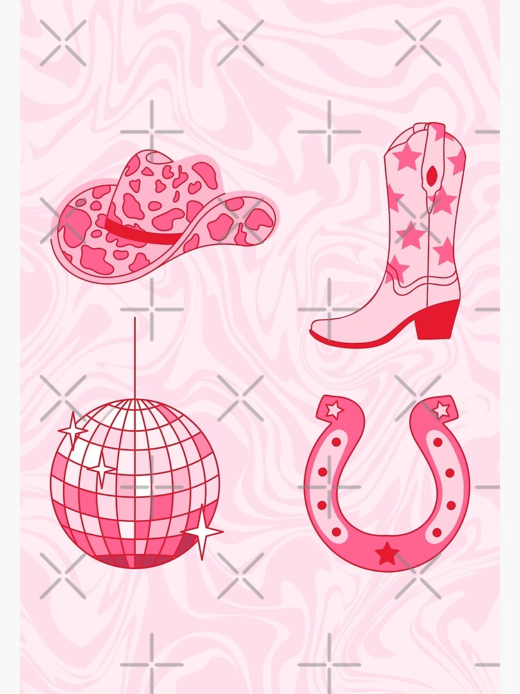 "Disco Cowgirl Pack. Pink cowboy boot, disco ball, horseshoe and ...