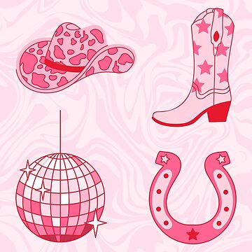 "Disco Cowgirl Pack. Pink cowboy boot, disco ball, horseshoe and ...