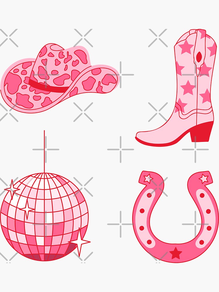 "Disco Cowgirl Pack. Pink cowboy boot, disco ball, horseshoe and ...
