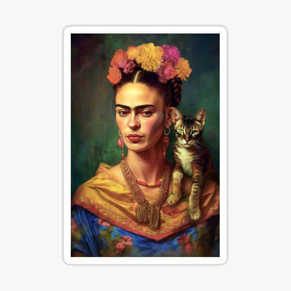 "Painting Portrait Frida Kahlo Cats Love" Sticker by Carinaprint ...