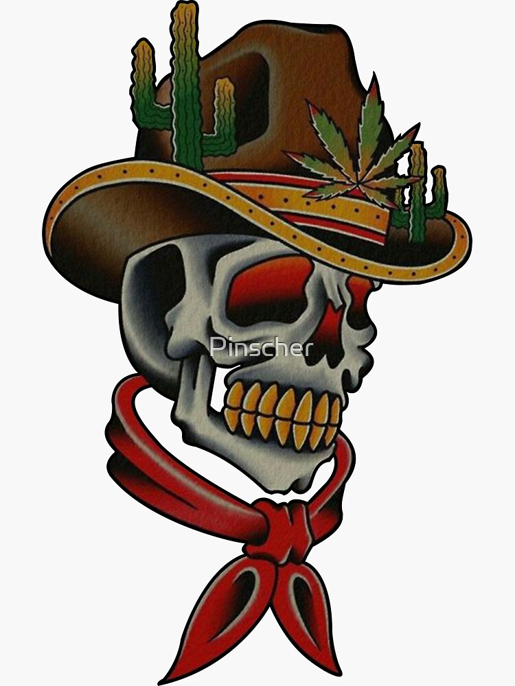 "Cowboy Skull Head Tattoo" Sticker for Sale by Pinscher | Redbubble
