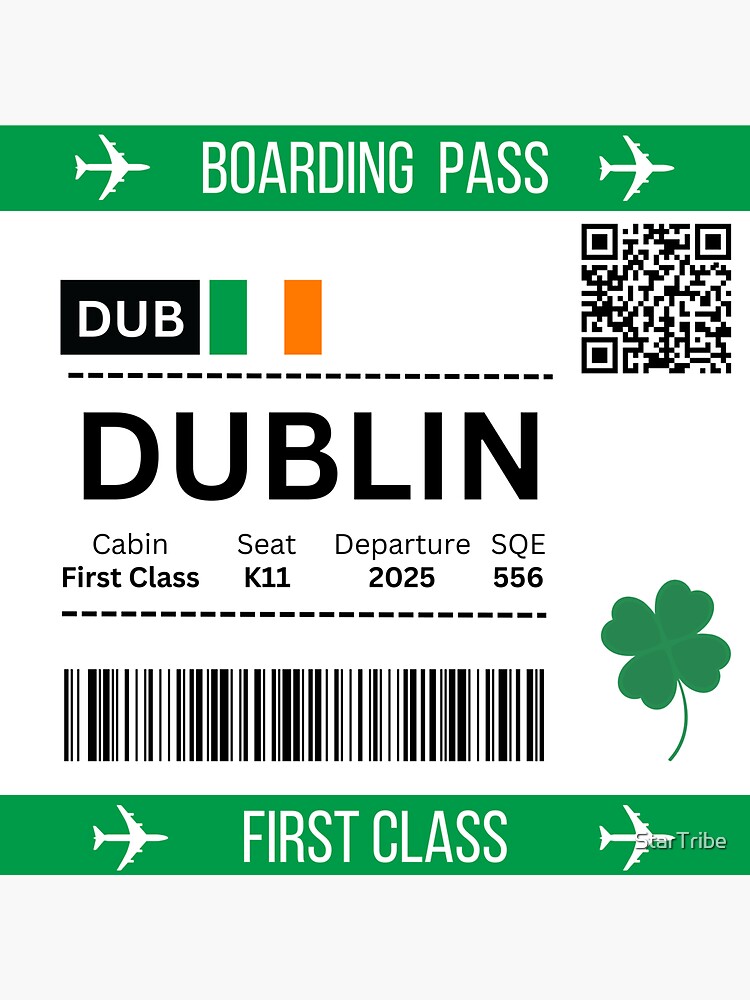 "Dublin Boarding Pass" Sticker for Sale by StarTribe | Redbubble