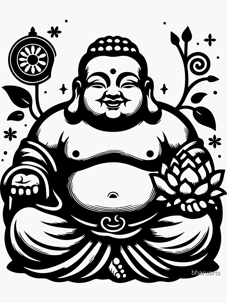 Laughing Buddha Drawing Line Laughing Buddha Wall Sticker For Living