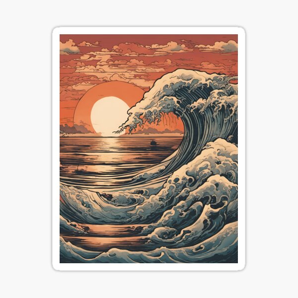 "Japanese art style great wave sunset " Sticker for Sale by ...