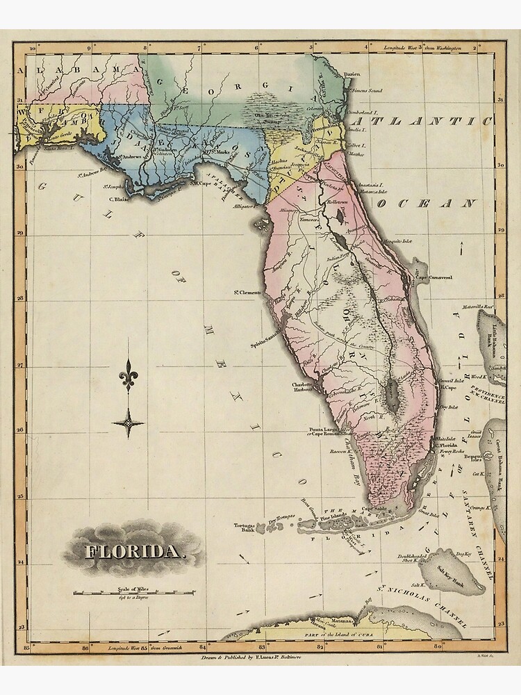 "Vintage Map of Florida (1823)" Poster by BravuraMedia | Redbubble