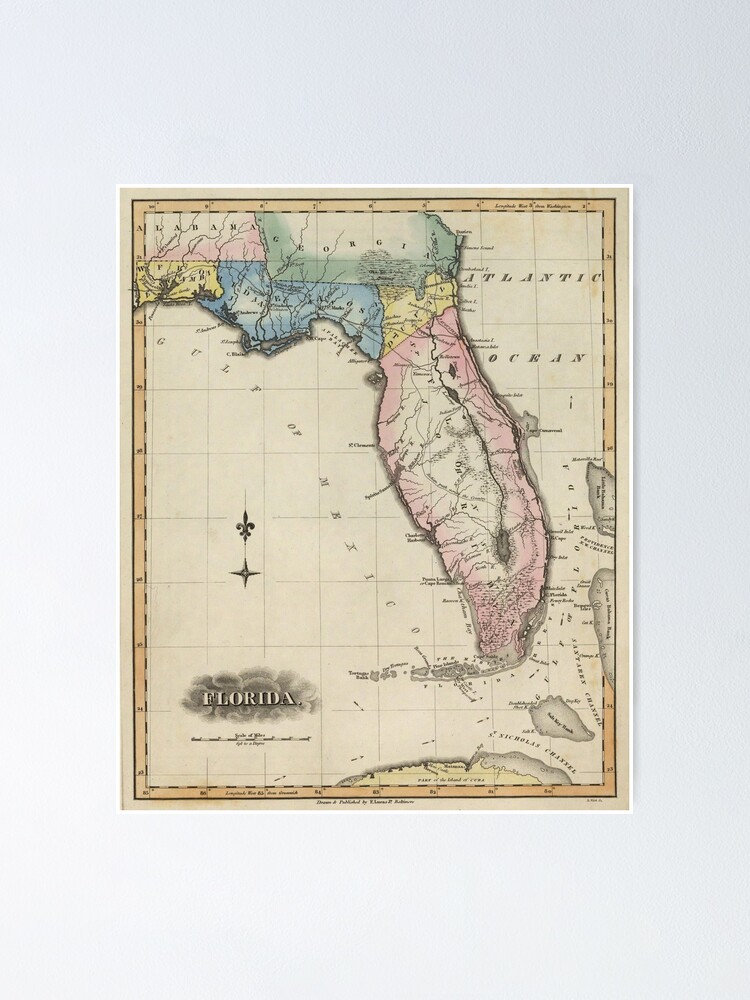 "Vintage Map of Florida (1823)" Poster by BravuraMedia | Redbubble