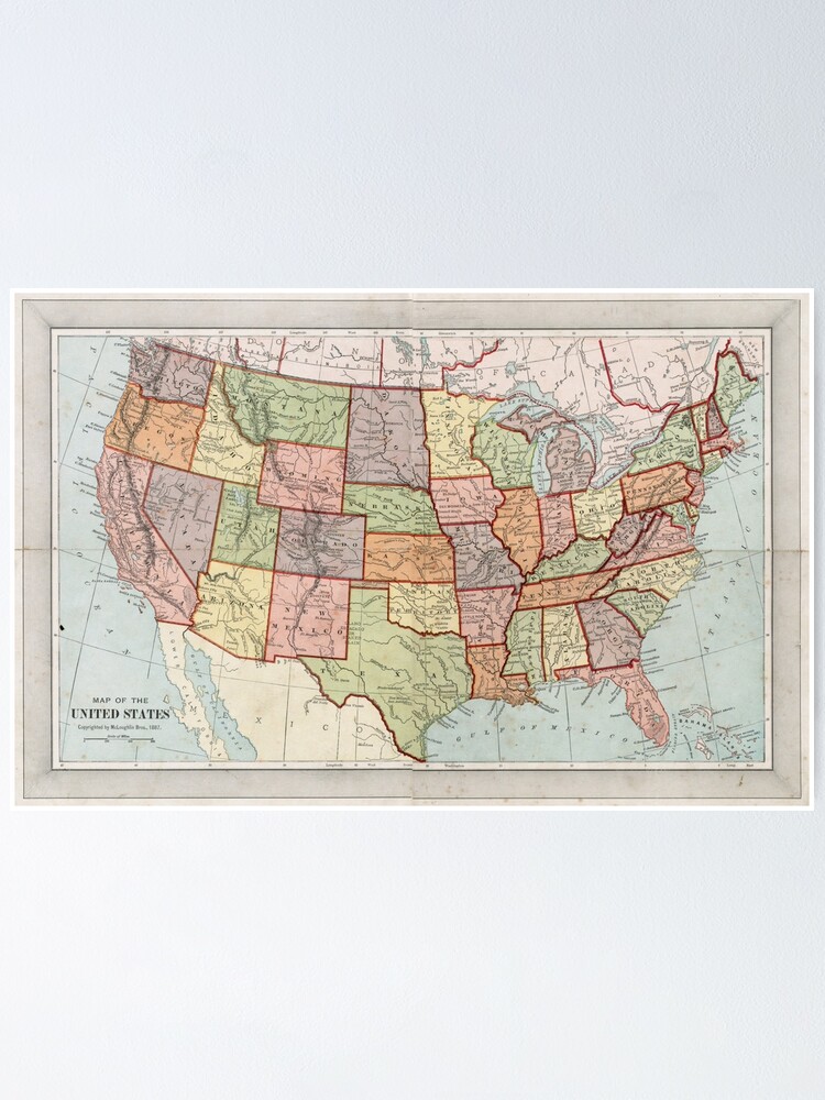 "Vintage Map of The United States (1887)" Poster for Sale by ...