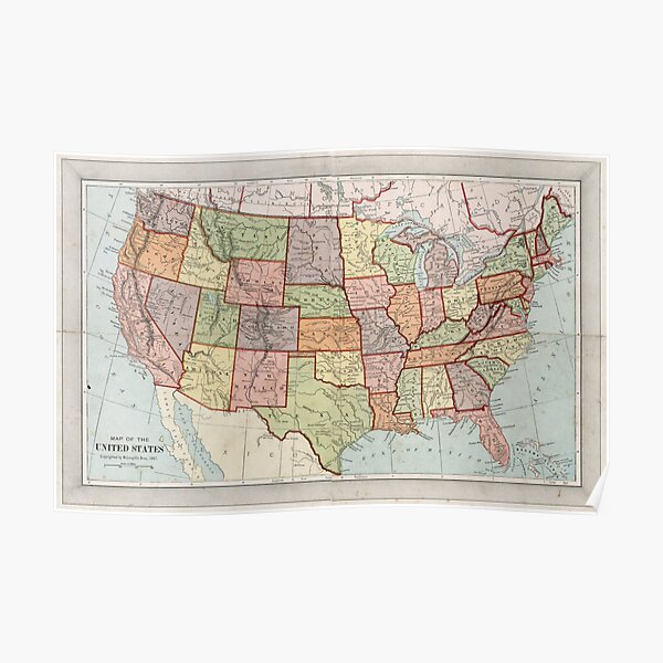"Vintage Map of The United States (1887)" Poster for Sale by ...