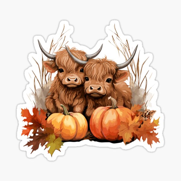 "Autumn Highland Cow " Sticker for Sale by CrownedVinyls | Redbubble
