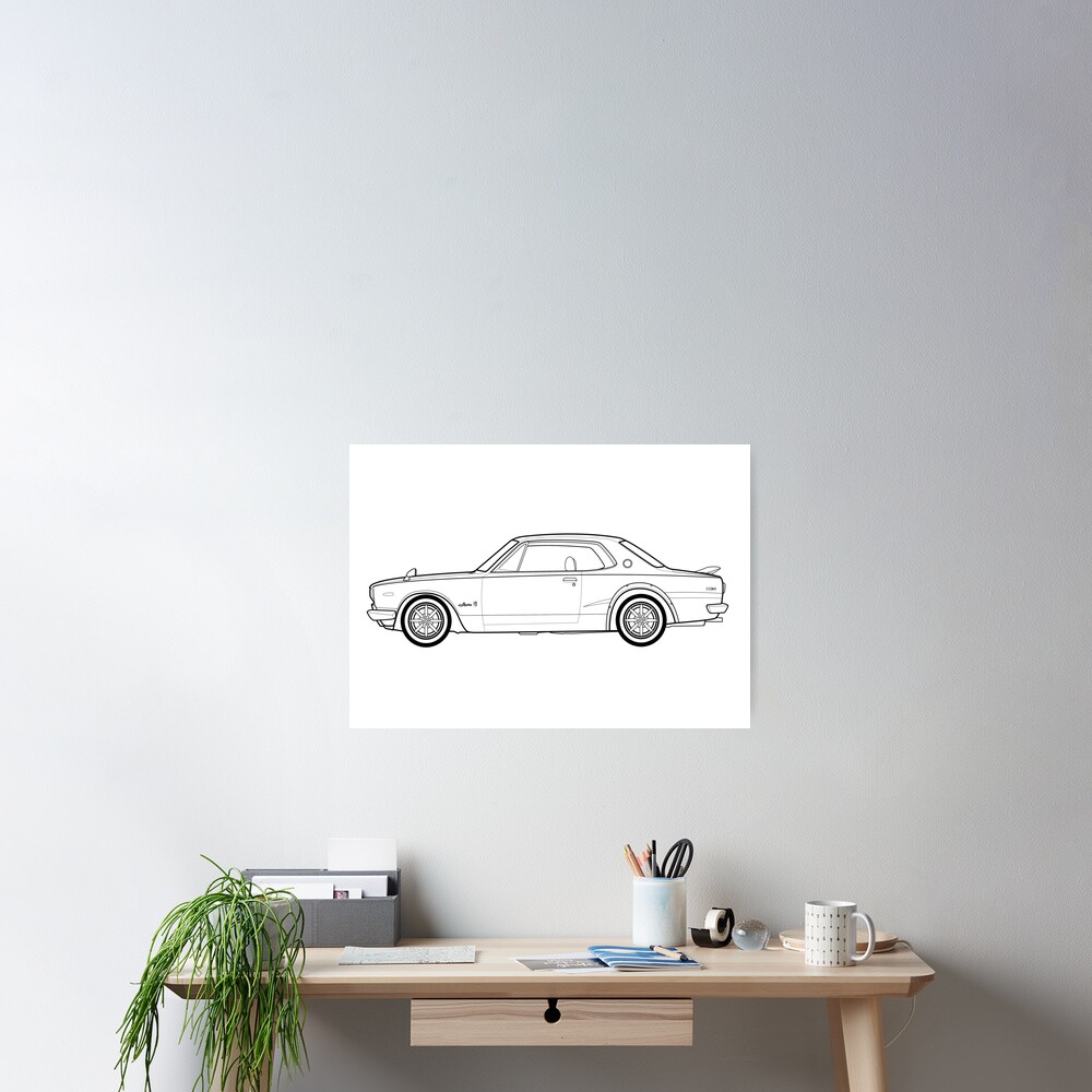 "Nissan Skyline GT-R Outline Drawing" Poster for Sale by ...