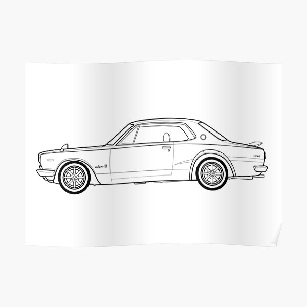 "Nissan Skyline GT-R Outline Drawing" Poster for Sale by ...