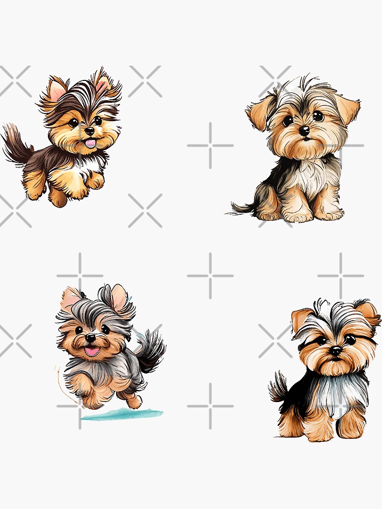 "Cute Yorkie Four Pack of Stickers" Sticker for Sale by SnookFish ...