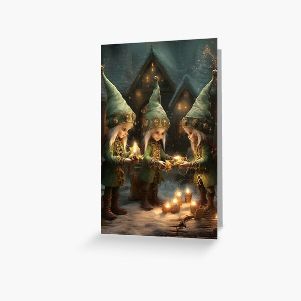 "Cute Elves in Green Jackets and Elf Hats" Greeting Card for Sale by ...
