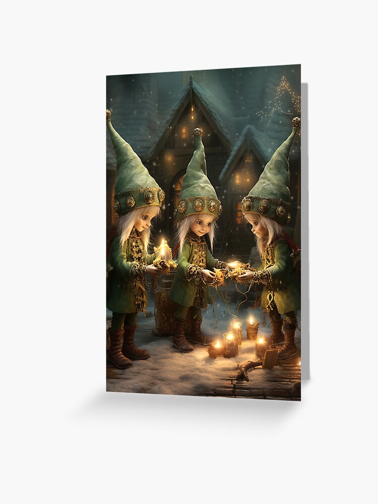 "Cute Elves in Green Jackets and Elf Hats" Greeting Card for Sale by ...