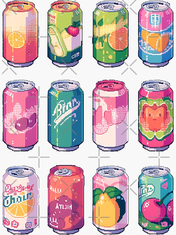 "Colorful Soda Cans - Pixel art" Sticker for Sale by octoboobs | Redbubble