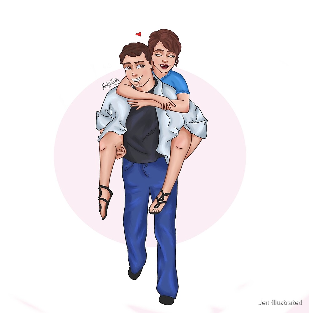 "Couple Piggy Back Ride" by Jen-illustrated | Redbubble