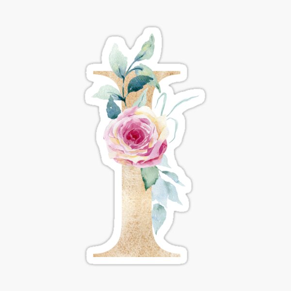 "Watercolor floral letter I with roses. Personalized Monogram." Sticker ...