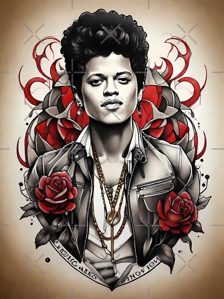"Bruno Mars tattoo design | back" Sticker for Sale by DevushkaStore ...