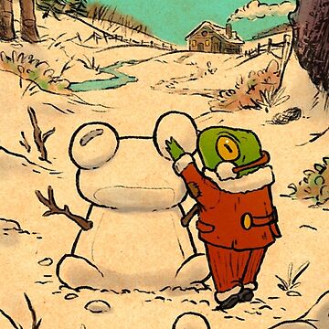 "Winter day frog building a snowman illustration" Sticker for Sale by ...