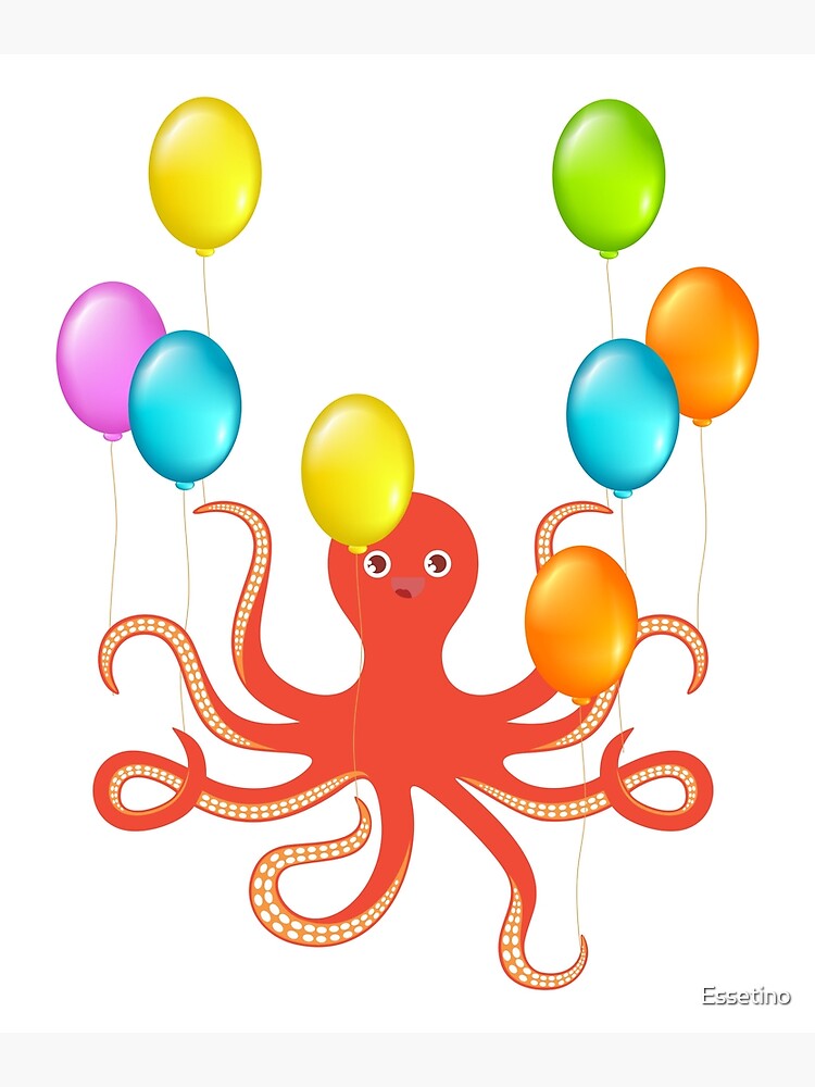 "Funny Octopus Holding Balloons - Colorful Octopi " Photographic Print ...