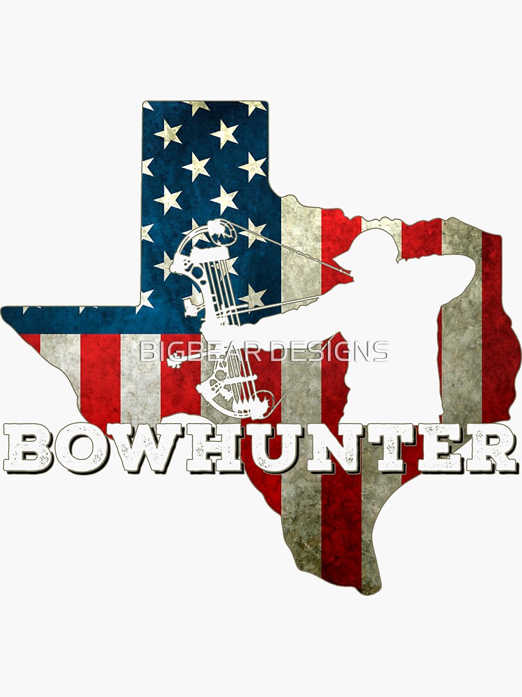 "Texas Bowhunter on Flag" Sticker for Sale by bigbeardesigns | Redbubble
