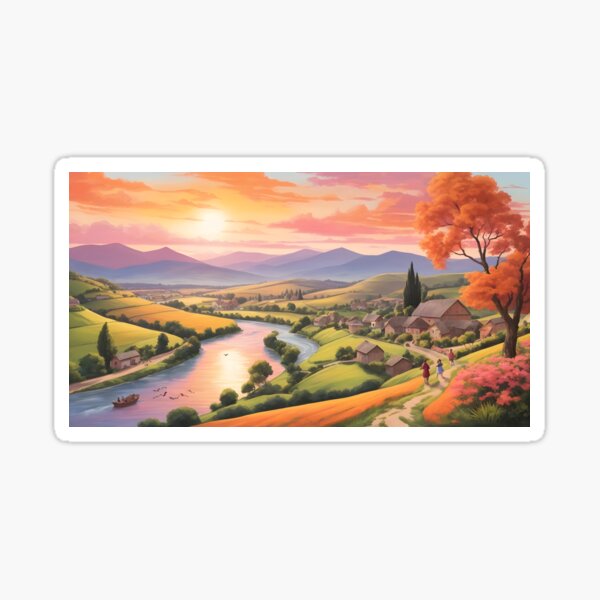 "Sundown in Countryside Haven Art" Sticker for Sale by Nikoeva | Redbubble