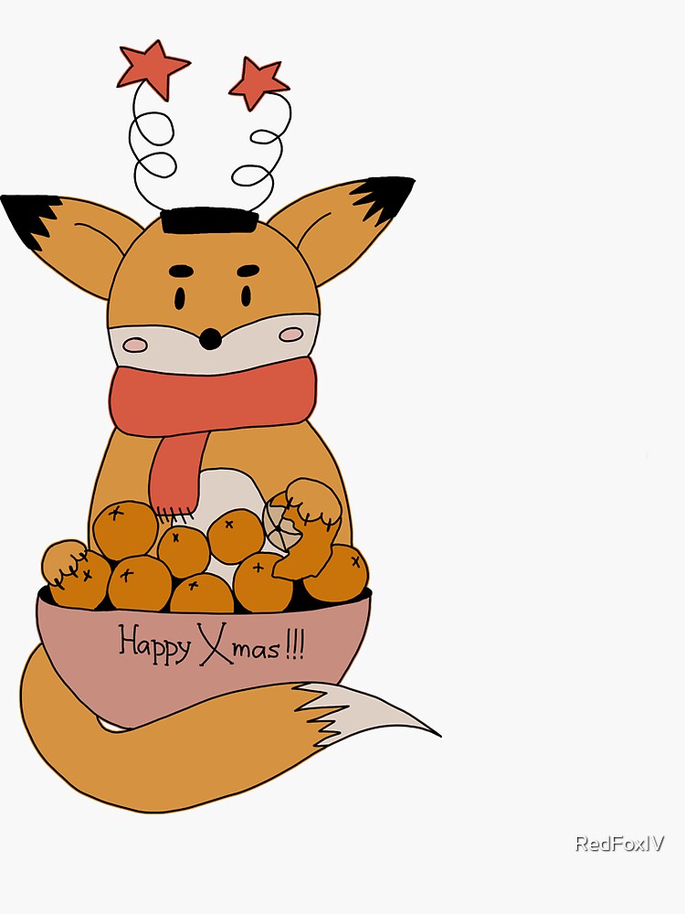 Sticker for Sale mit "Yuletide Fox Delight: Mandarin-Tellerzauber" von ...