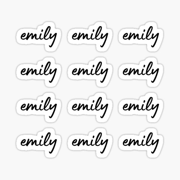 "Cursive Black EMILY Name Label Sheet Set 12 Pack" Sticker for Sale by ...