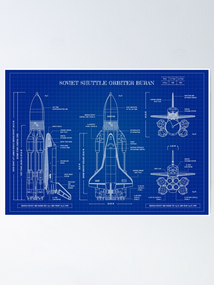 "Buran: Soviet Shuttle Orbiter (Blueprint)" Poster by BGALAXY | Redbubble