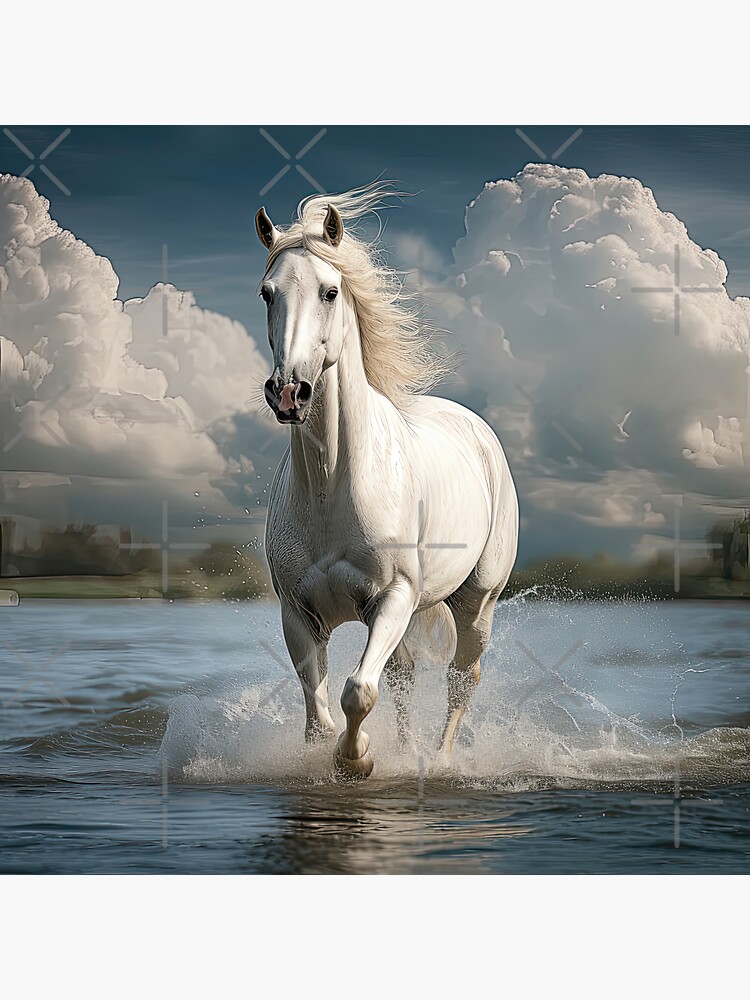 "White Horse Galloping through Water" Sticker for Sale by fineart2017 ...