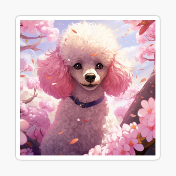 "cute pink poodle dog in sweet anime manga style" Sticker by WallyPink ...