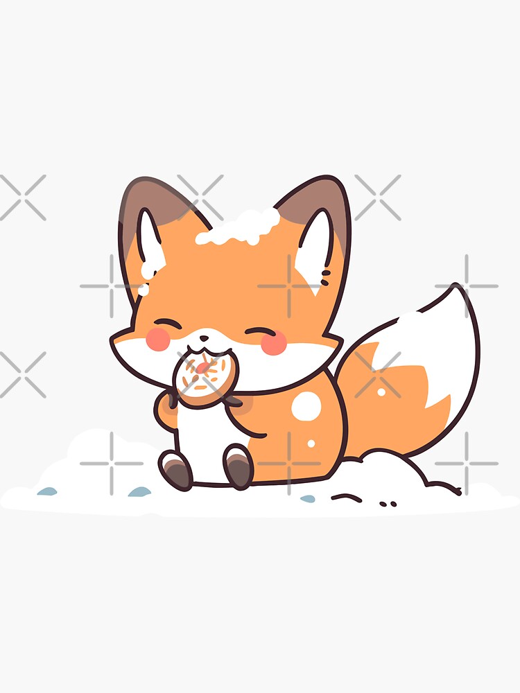 "A cute fox eating a cookie under the snow" Sticker for Sale by ...