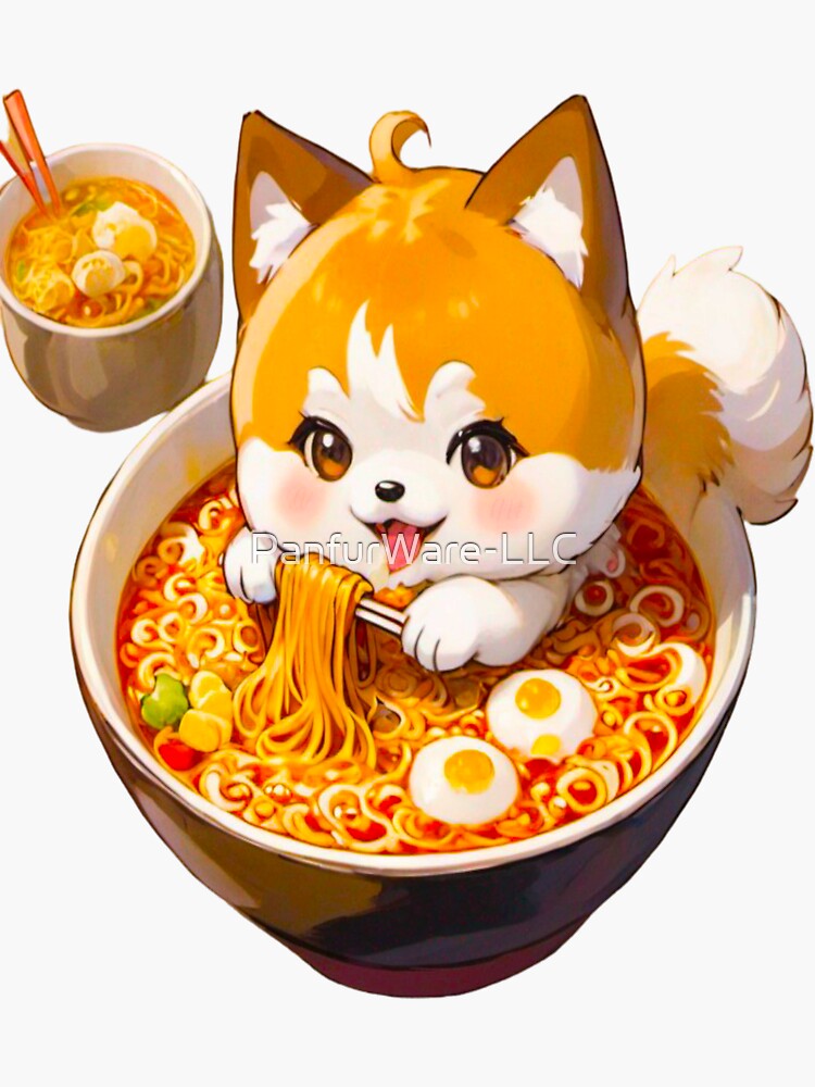 "Cute Kawaii Chibi Akita Eating Ramen Noodles" Sticker for Sale by ...