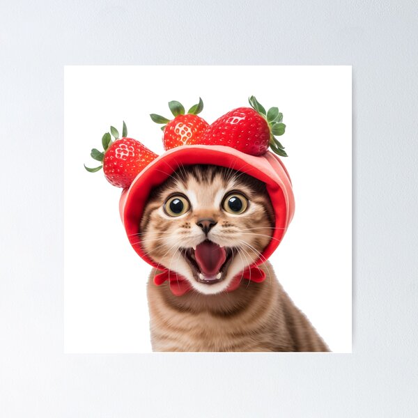 "Strawberry Cat Meme Strawberry Hat" Poster for Sale by ZedOhEe | Redbubble