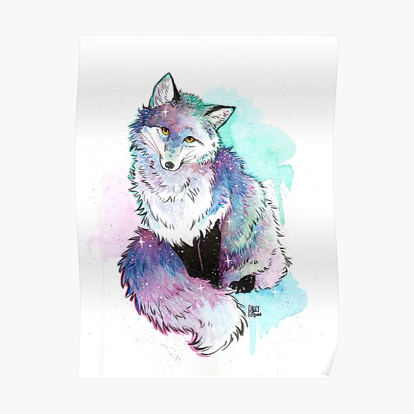 "Watercolor Galactic Fox" Poster by blockmind | Redbubble