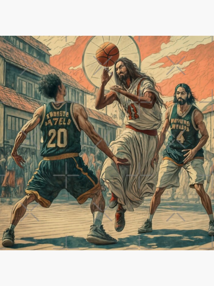"jesus christ playing basketball" Sticker for Sale by Obinne | Redbubble